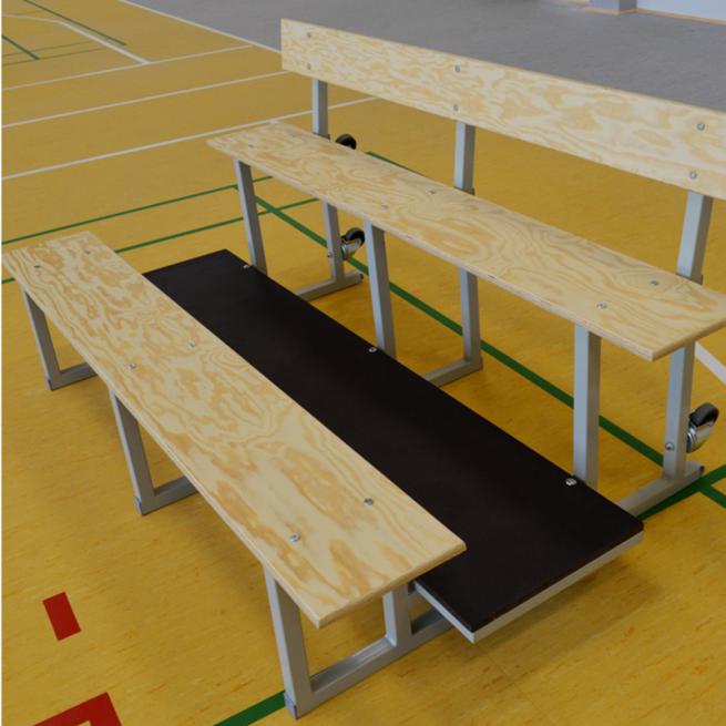 FIXED SPECTATOR STAND, WITH BENCH-STYLE SEATS AND TRANSPORT WHEELS